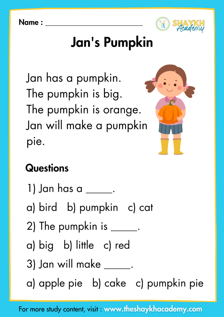 Jan's Pumpkin - Comprehension Passages - Comprehension Passages