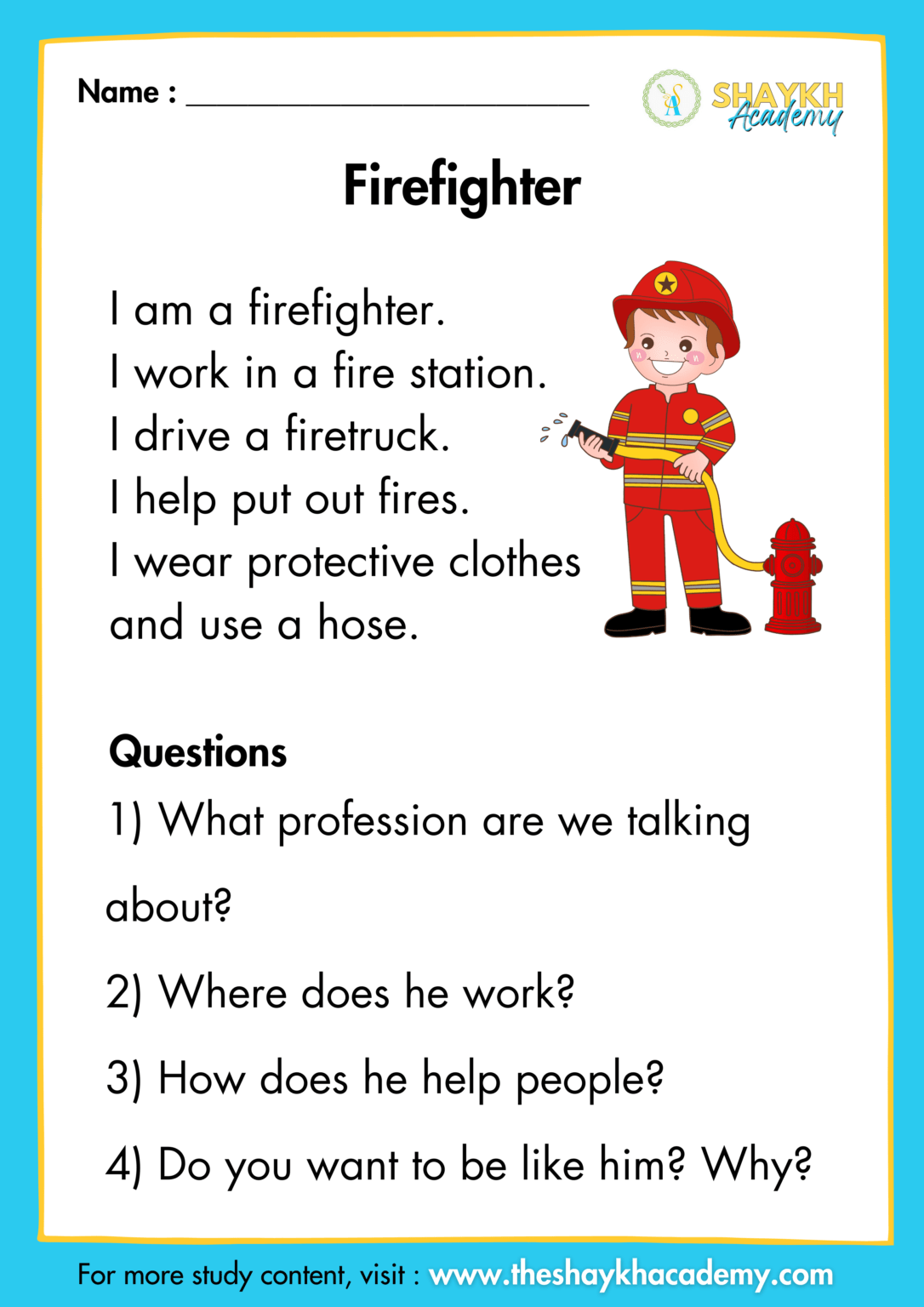 Firefighter - Comprehension Passages - Comprehension Passages