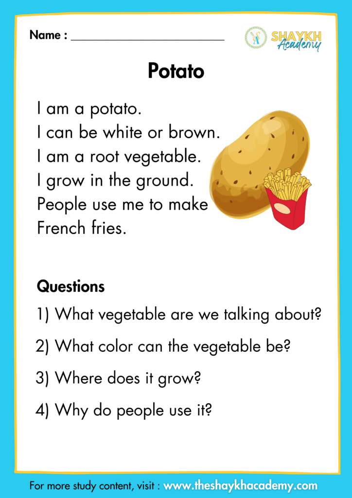 Potato - Comprehension Passages - Comprehension Passages