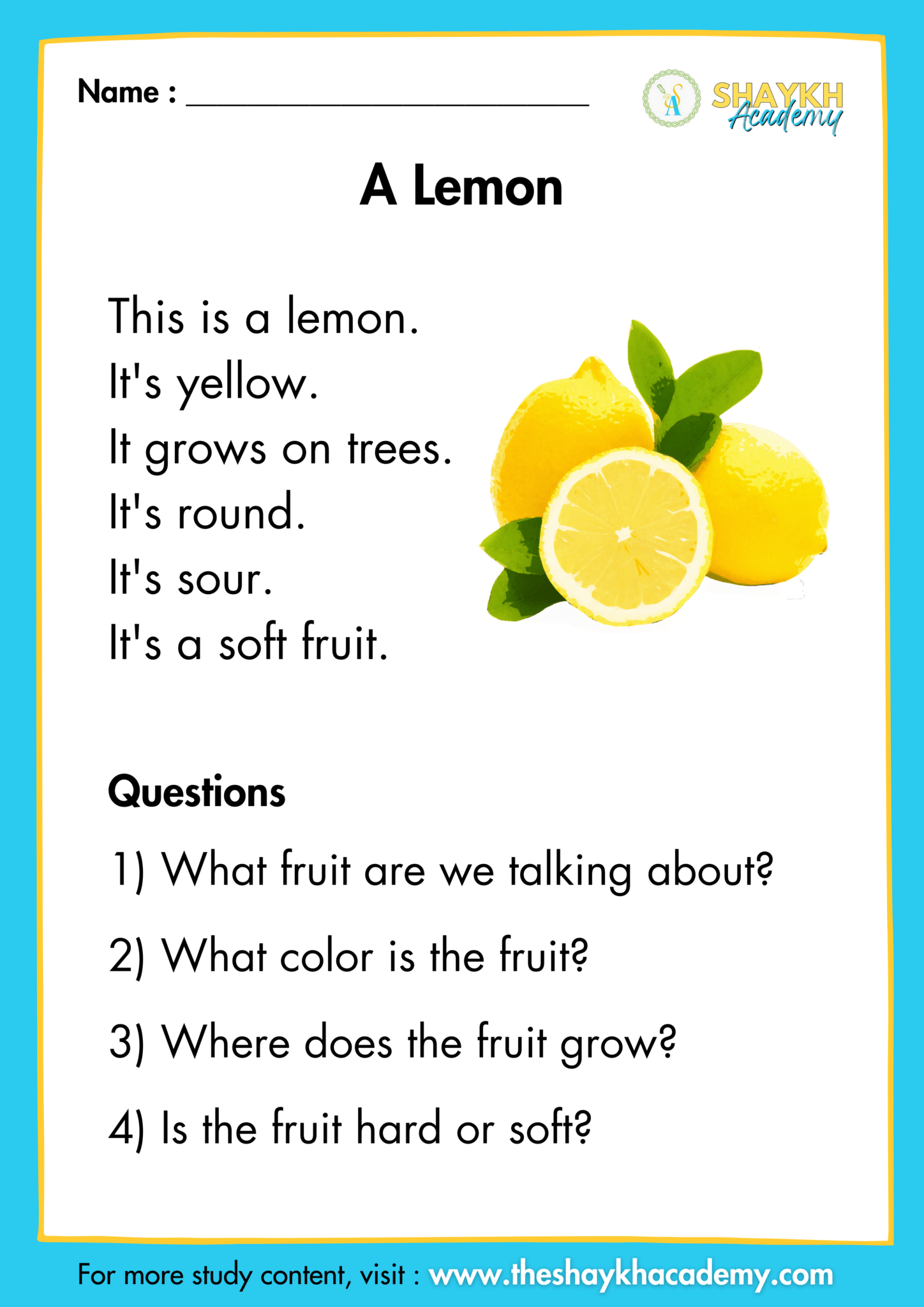 A Lemon - Comprehension Passages - Comprehension Passages