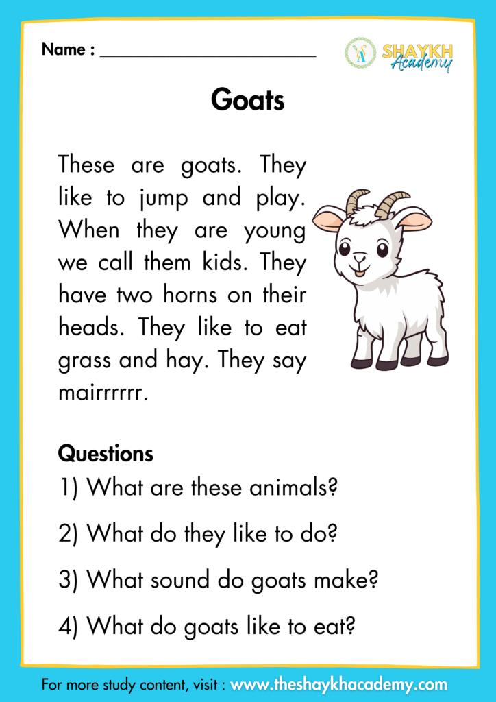 Goats - Comprehension Passages - Comprehension Passages