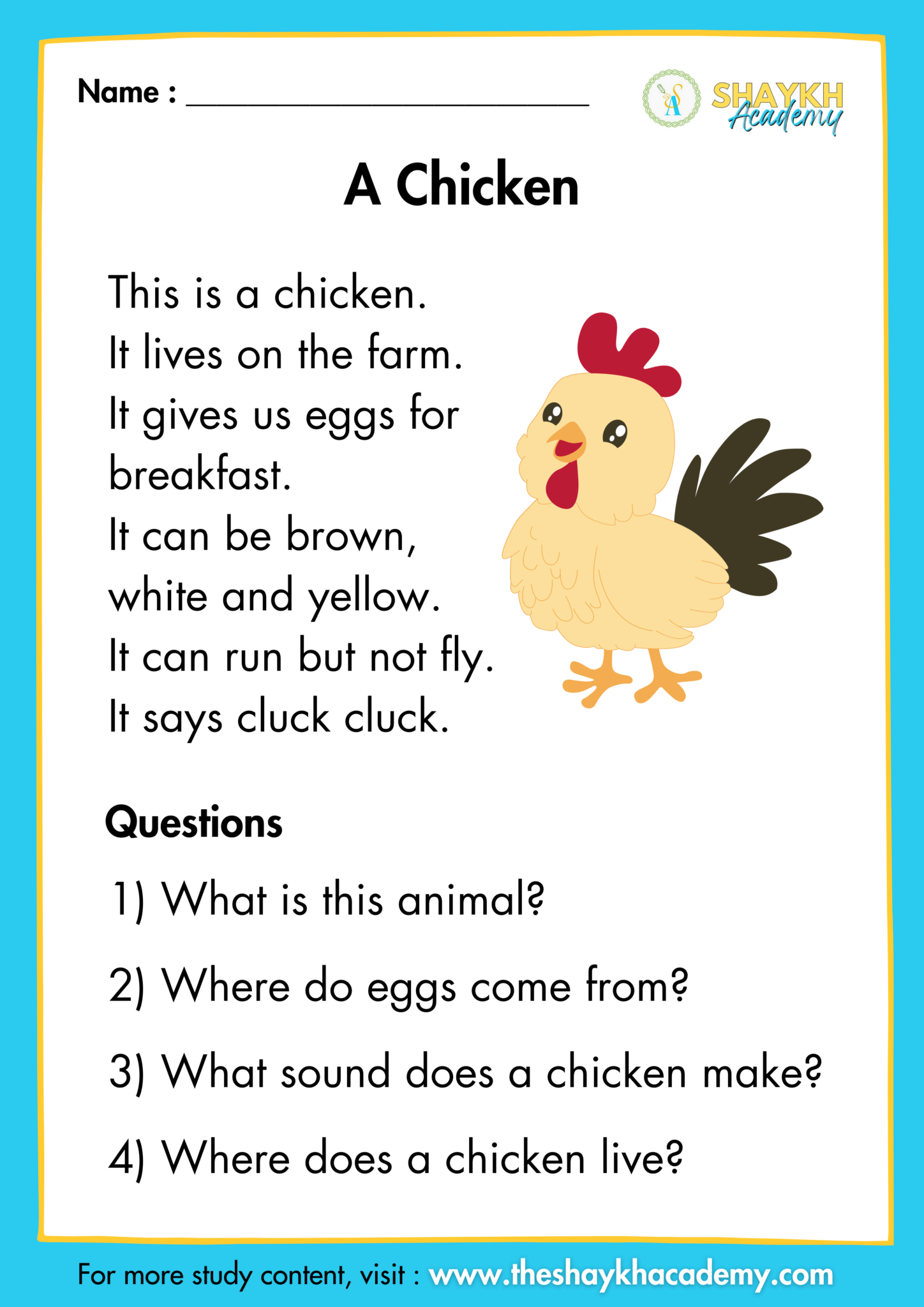 A Chicken - Comprehension Passages - Comprehension Passages