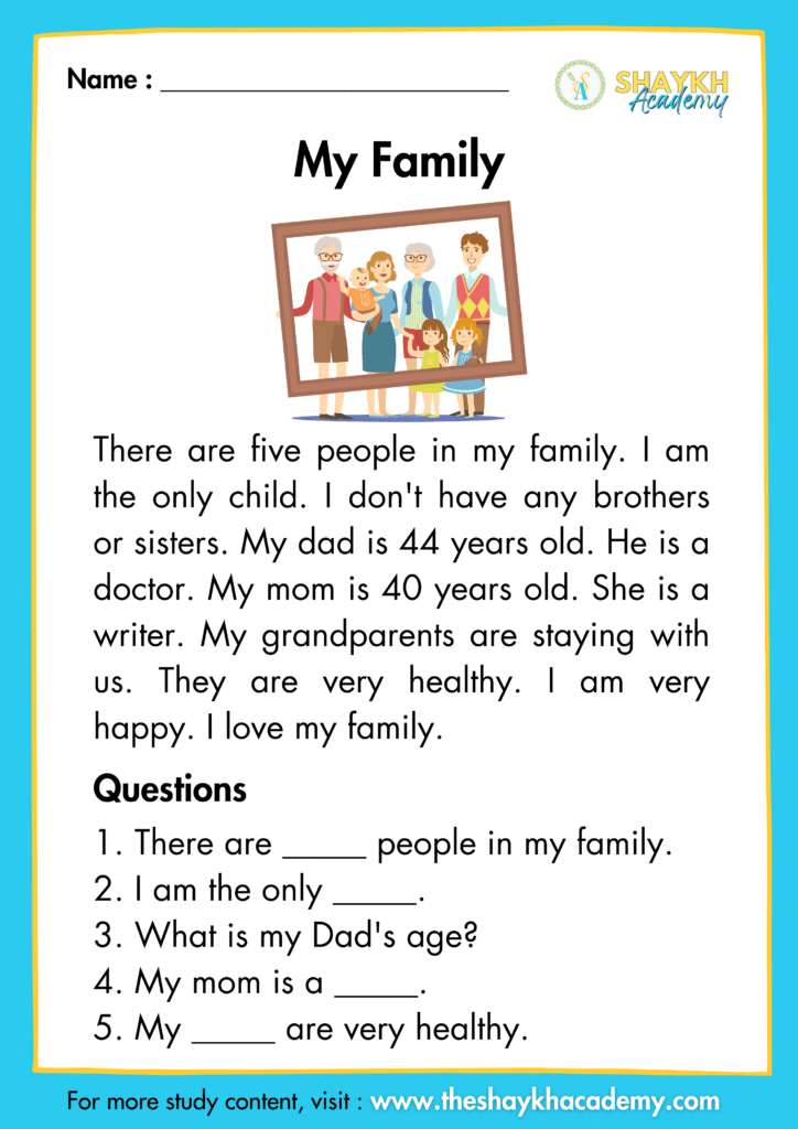 My Family - Comprehension Passages - Comprehension Passages