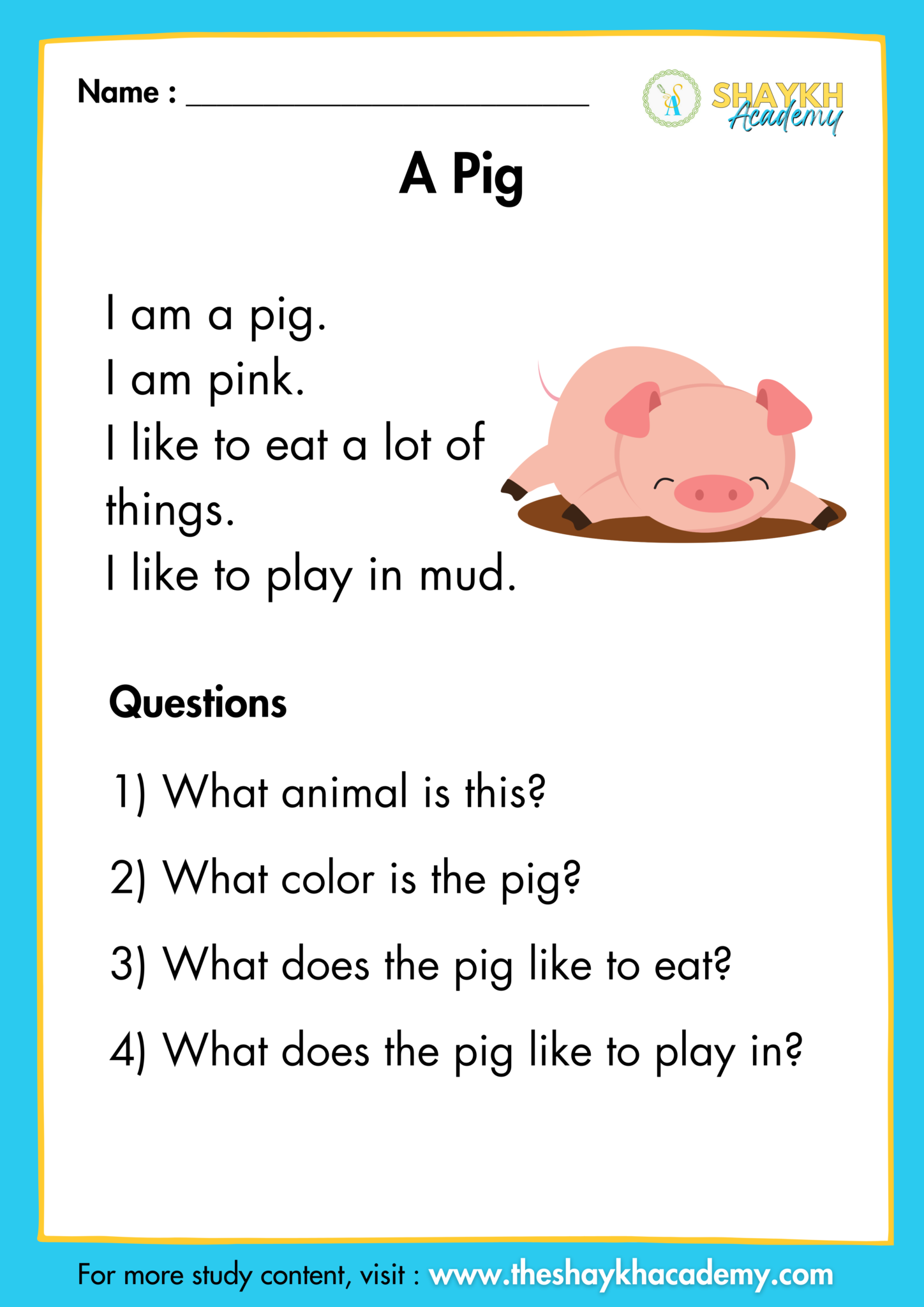 A Pig - Comprehension Passages - Comprehension Passages