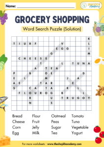 Grocery Shopping - Medium Level Word Search Puzzles