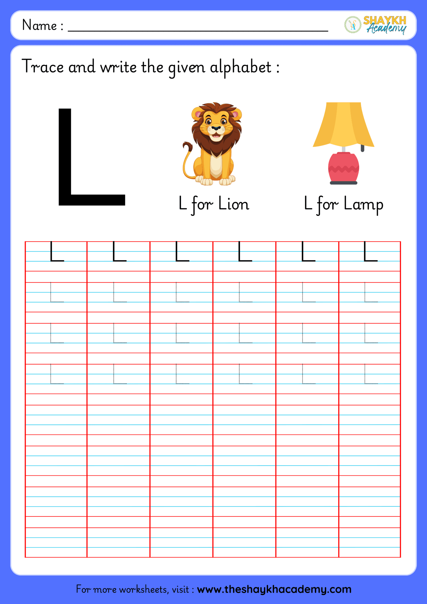 Learn to write English Capital Letter 'L' Worksheet