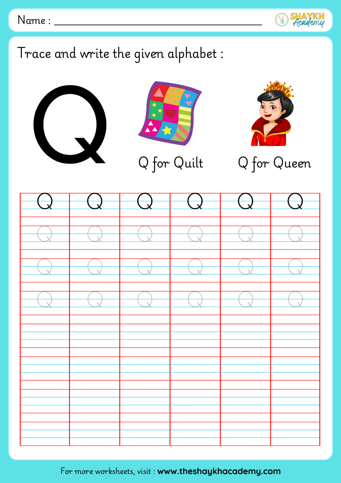Learn to write English Capital Letter 'Q' Worksheet