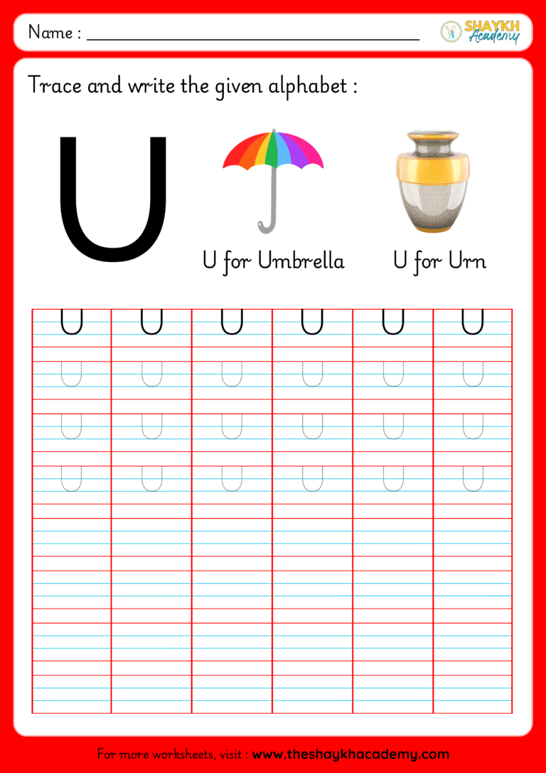 Learn to write English Capital Letter 'U' Worksheet