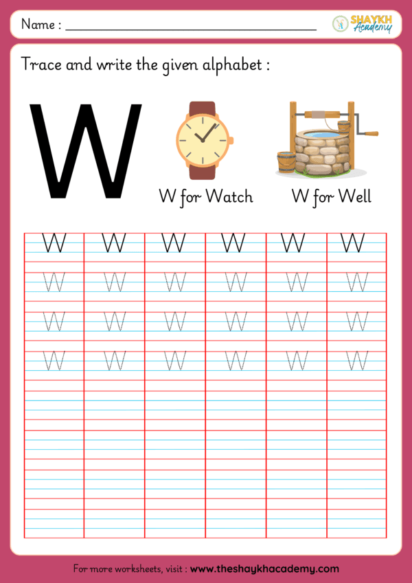 Learn to write English Capital Letter 'W' Worksheet