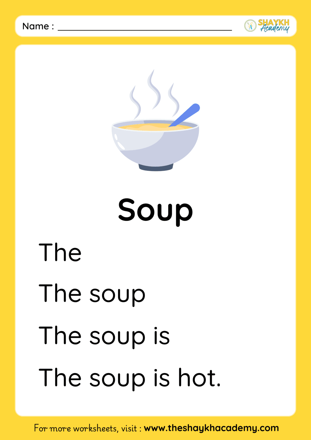 Easy Reading Fluency Worksheet on 'Soup' for Kids