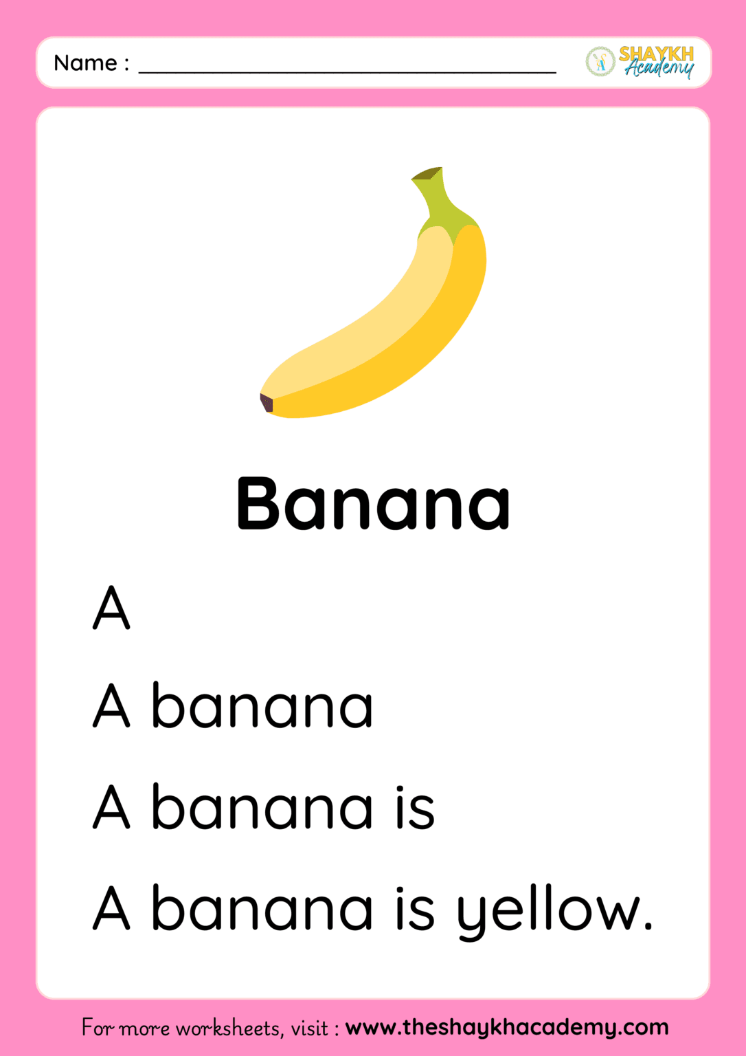Easy Reading Fluency Worksheet on 'Banana' for Kids