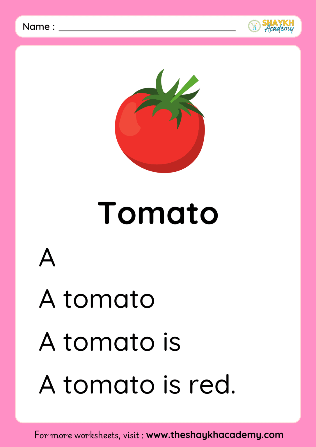 Easy Reading Fluency Worksheet on 'Tomato' for Kids