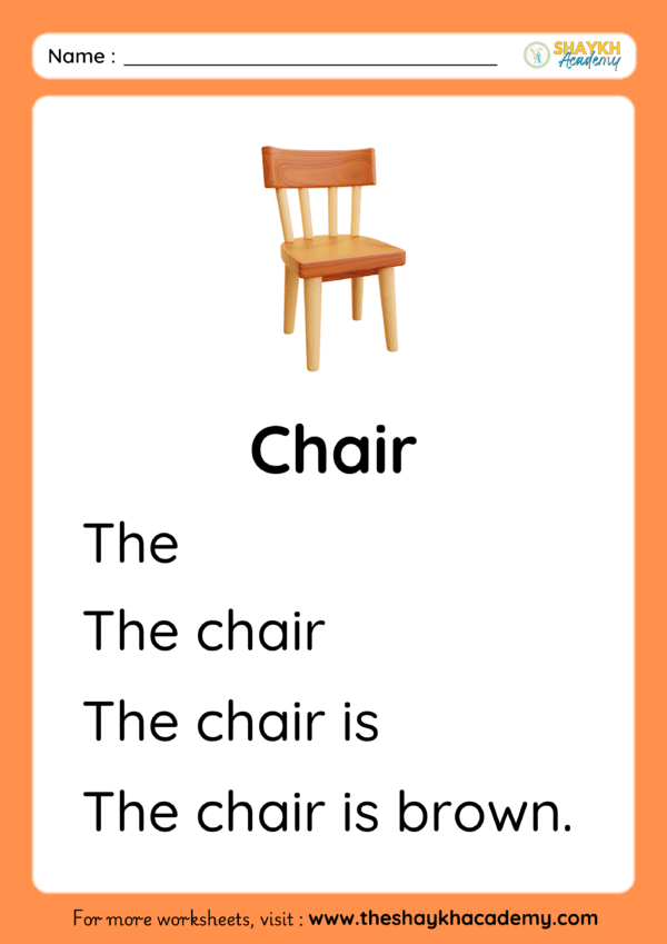 Easy Reading Fluency Worksheet on 'Chair' for Kids