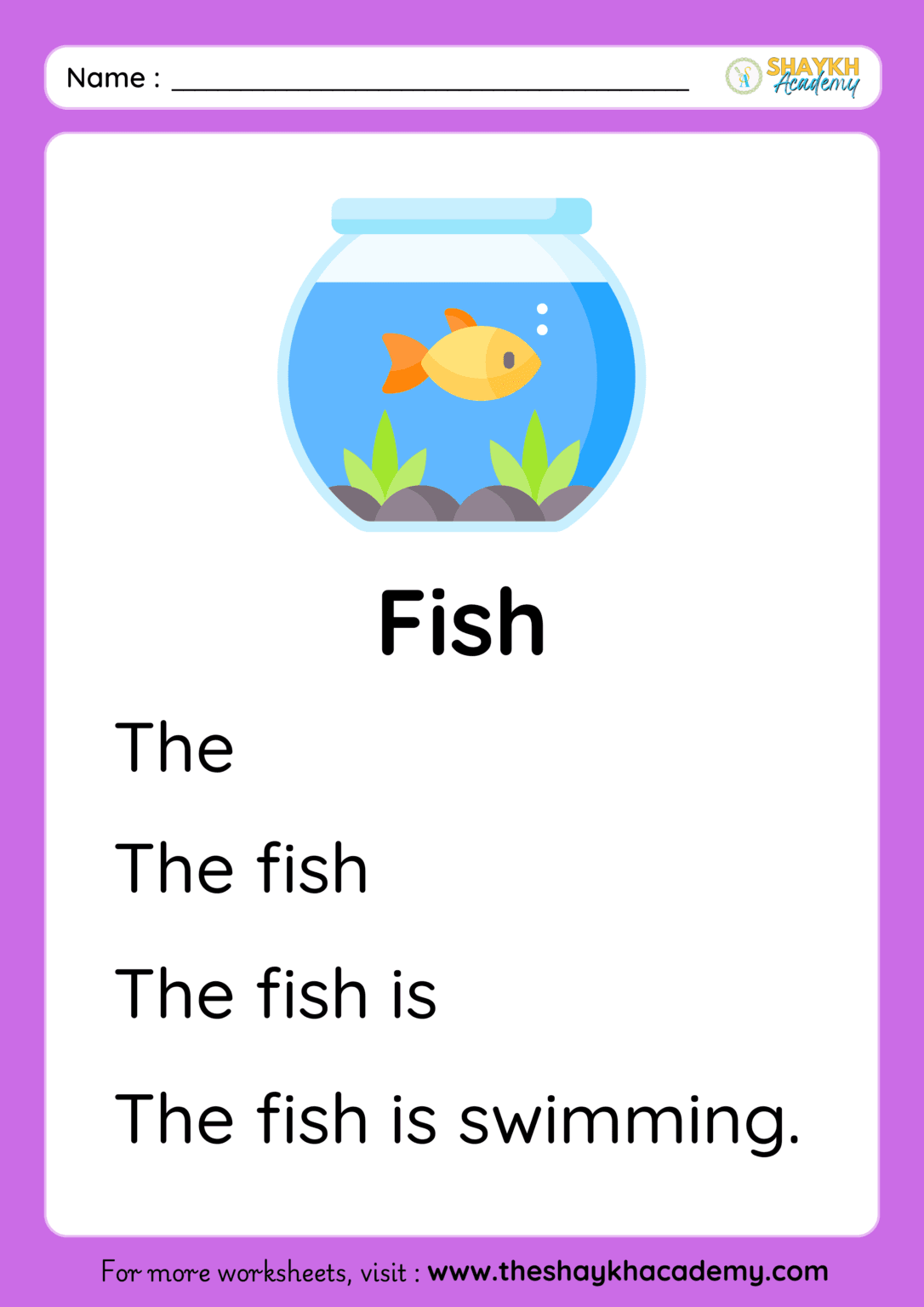 Easy Reading Fluency Worksheet on 'Fish' for Kids