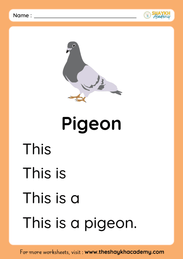 Easy Reading Fluency Worksheet on 'Pigeon' for Kids