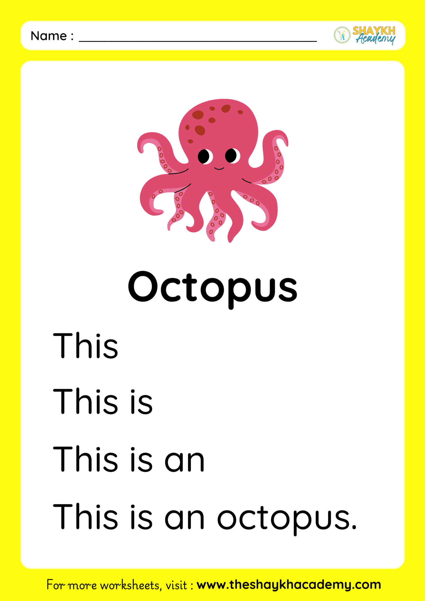 Easy Reading Fluency Worksheet on 'Octopus' for Kids