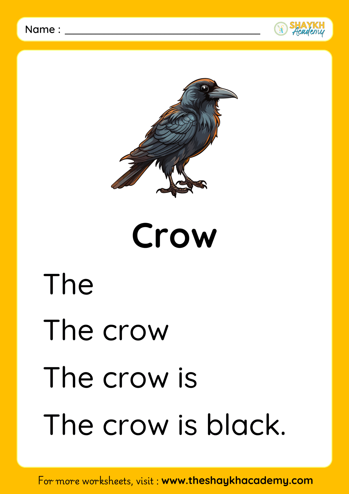 Easy Reading Fluency Worksheet on 'Crow' for Kids