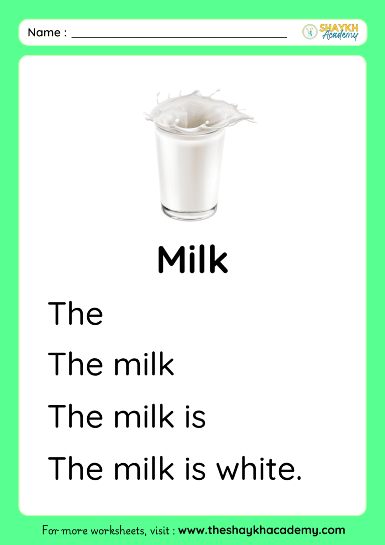 Easy Reading Fluency Worksheet on 'Milk' for Kids
