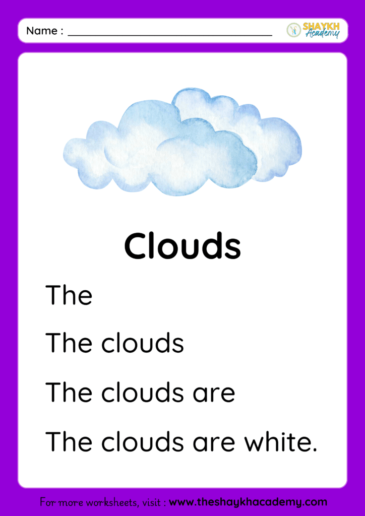 Easy Reading Fluency Worksheet on 'Clouds' for Kids
