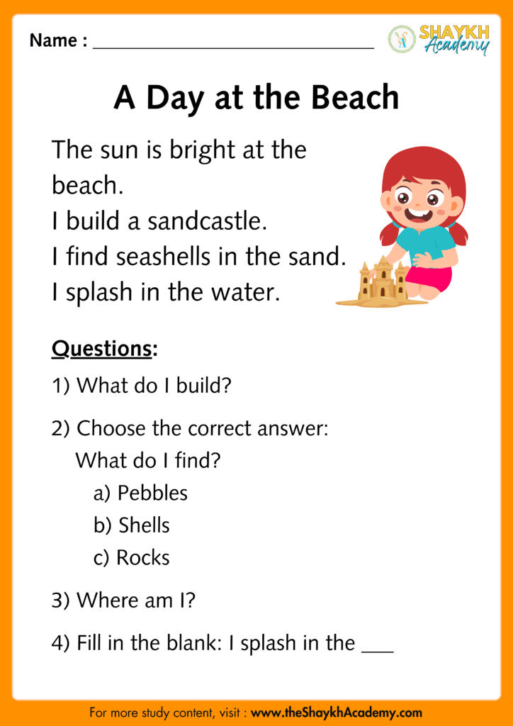 English Beginner Level Passage on "A Day at the Beach"