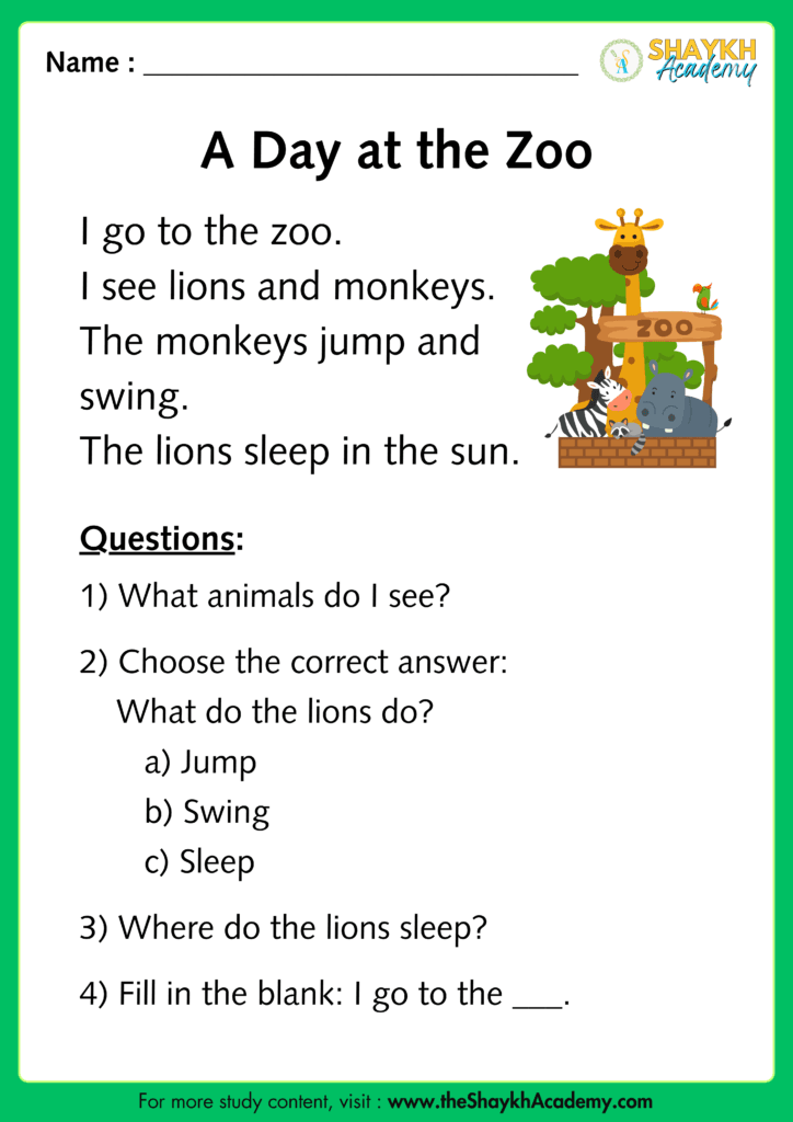 English Beginner Level Passage on "A Day at the Zoo"