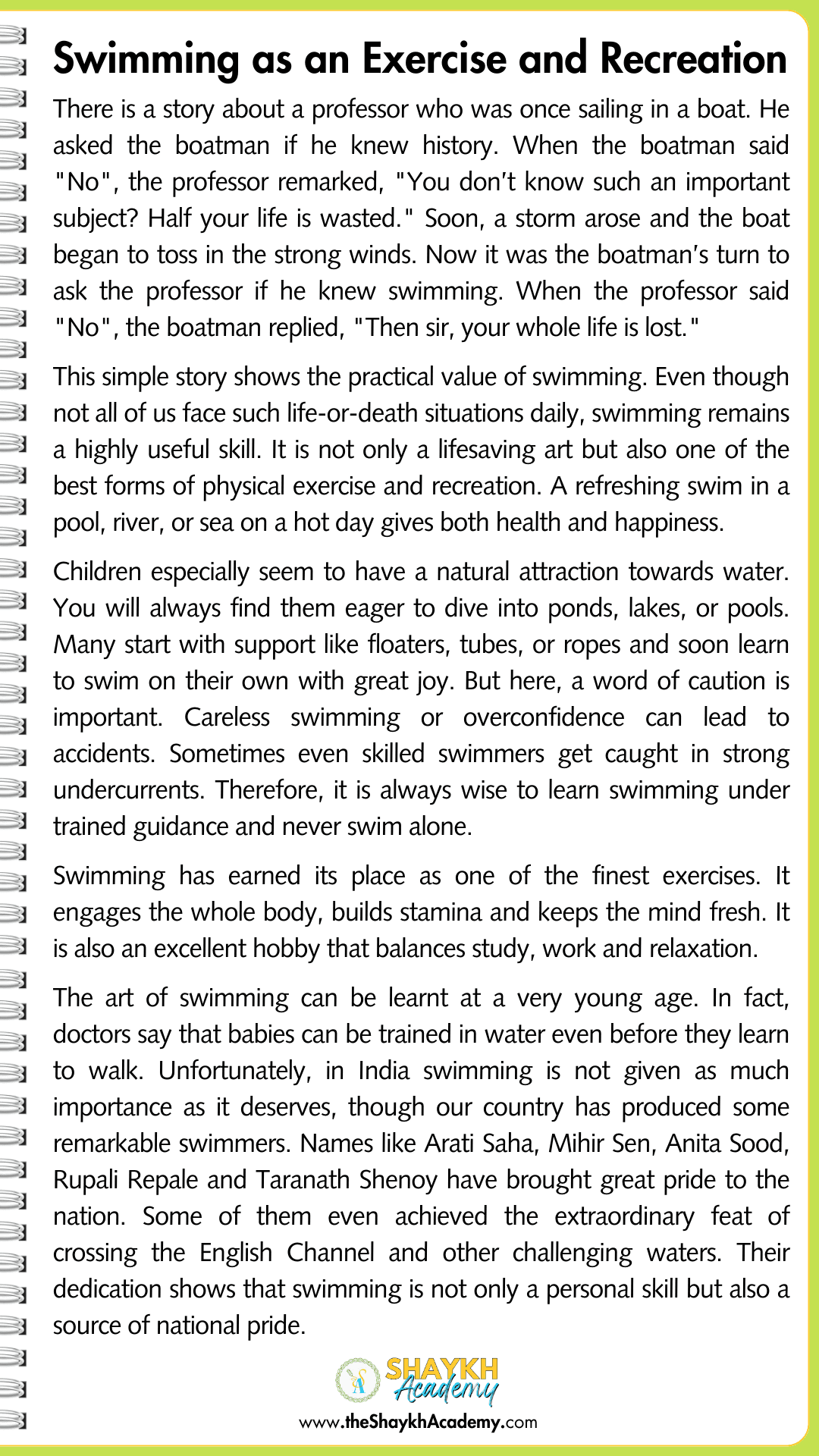 Swimming as an Exercise and Recreation - Shaykh Academy