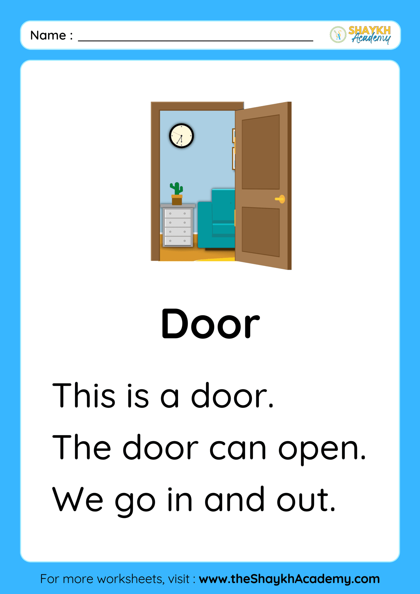 Easy Reading Fluency Worksheet on 'Door' for Kids