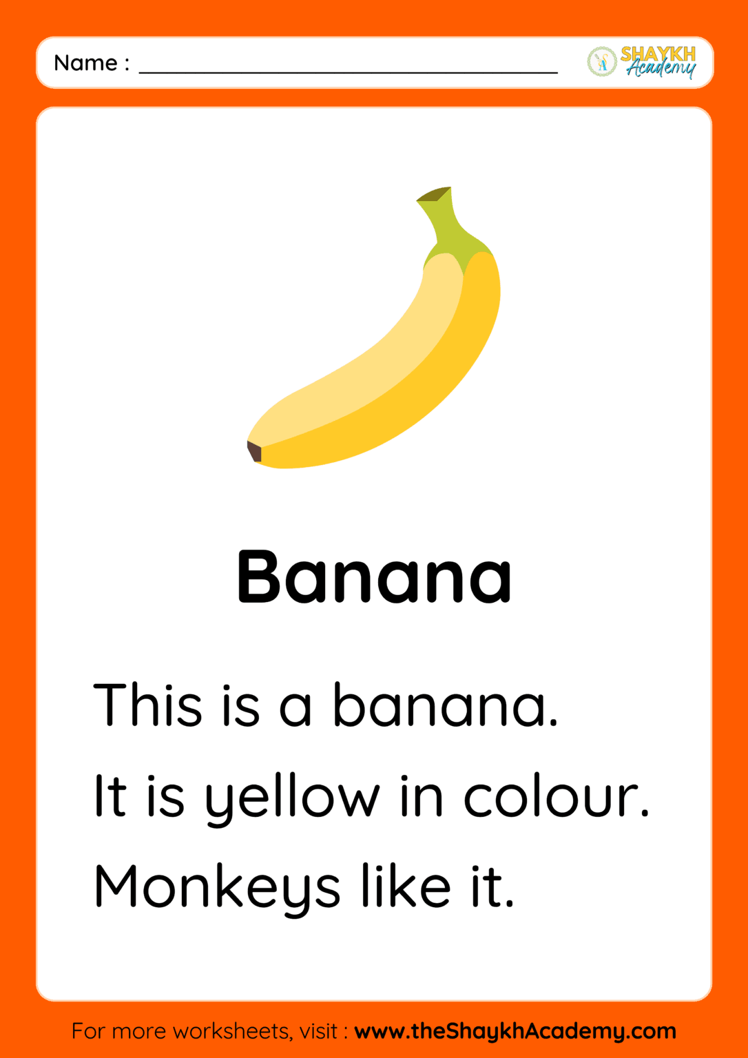 Easy Reading Fluency Worksheet on 'Banana' for Kids