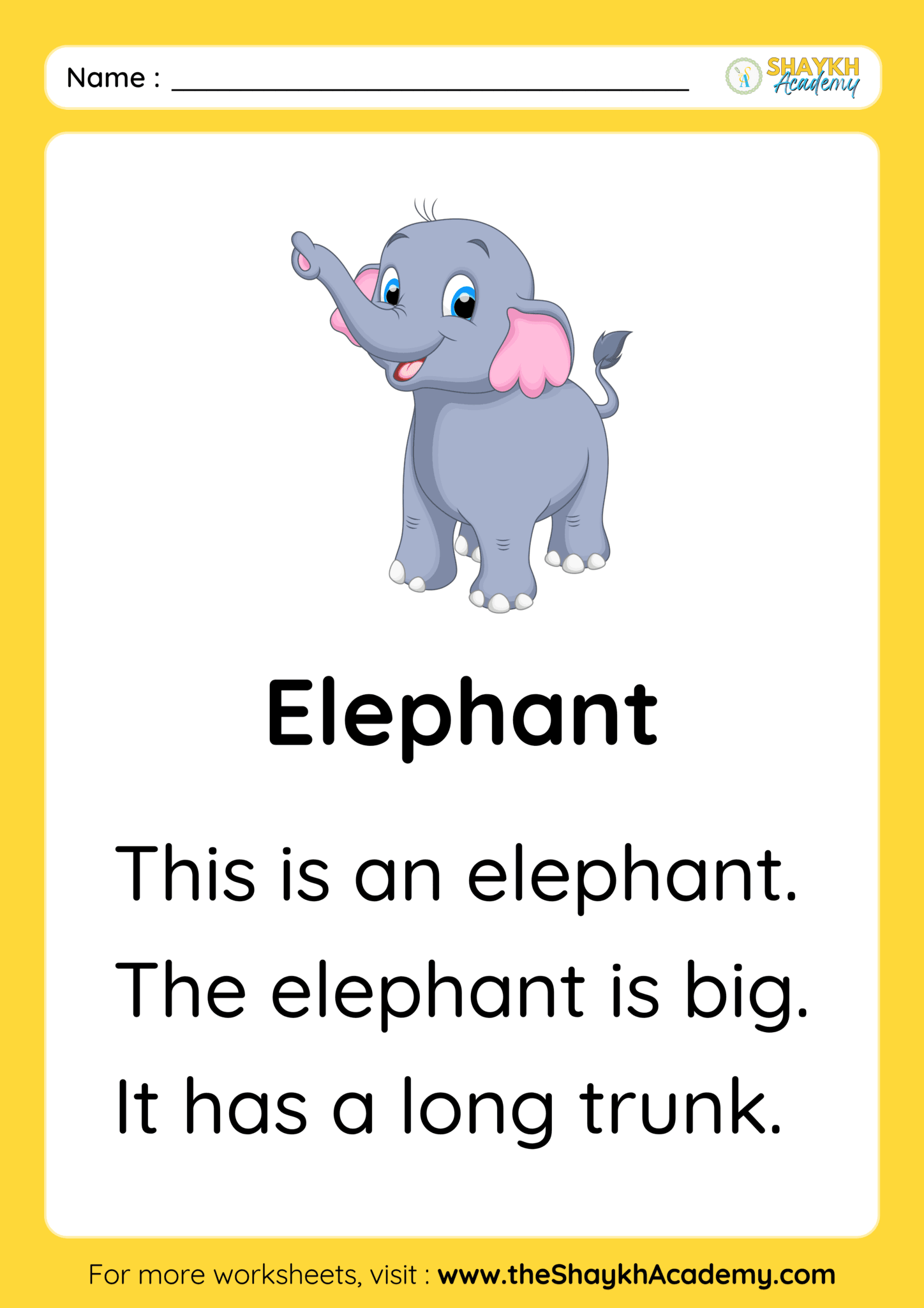 Easy Reading Fluency Worksheet on 'Elephant' for Kids