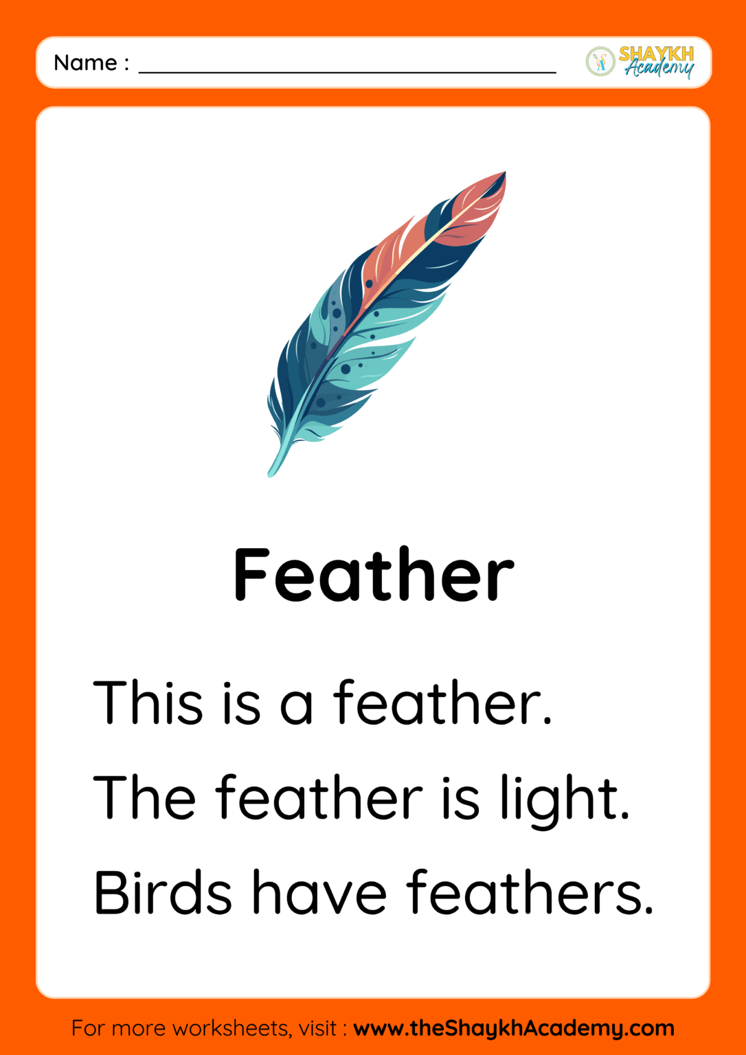 Easy Reading Fluency Worksheet on 'Feather' for Kids