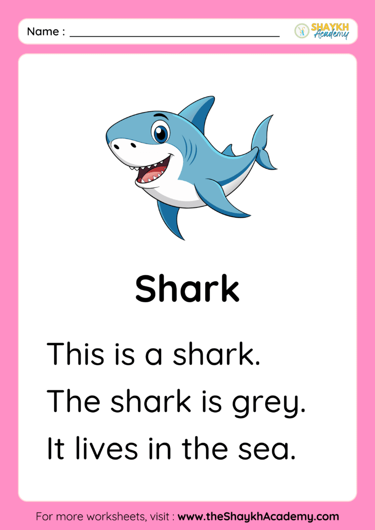 Easy Reading Fluency Worksheet on 'Shark' for Kids