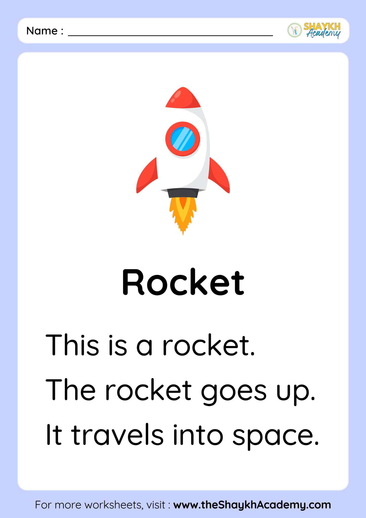 Easy Reading Fluency Worksheet on 'Rocket' for Kids