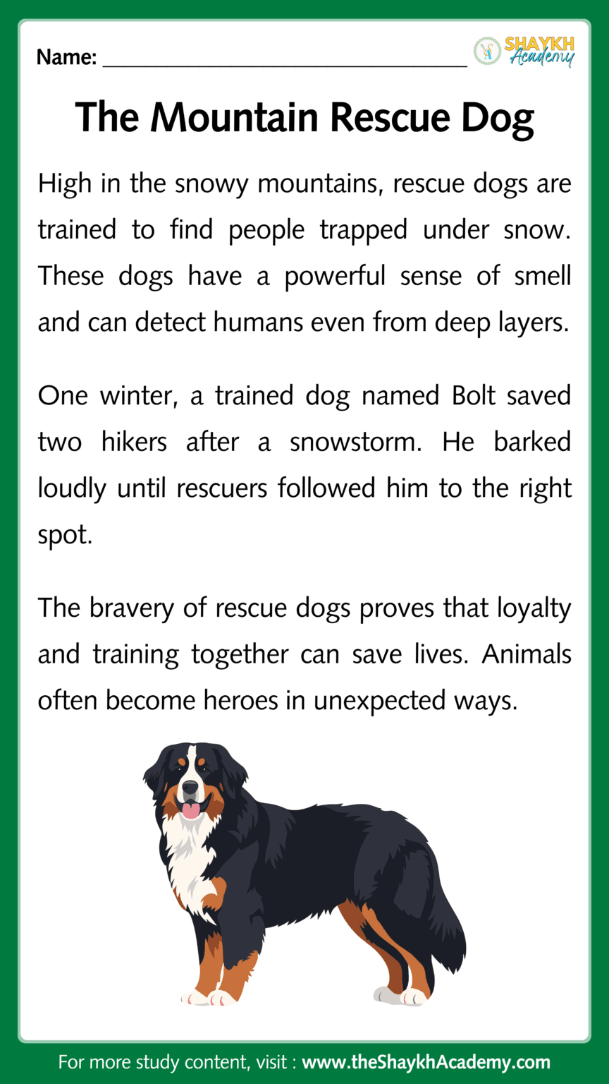 Practice English Reading with 'The Mountain Rescue Dog'