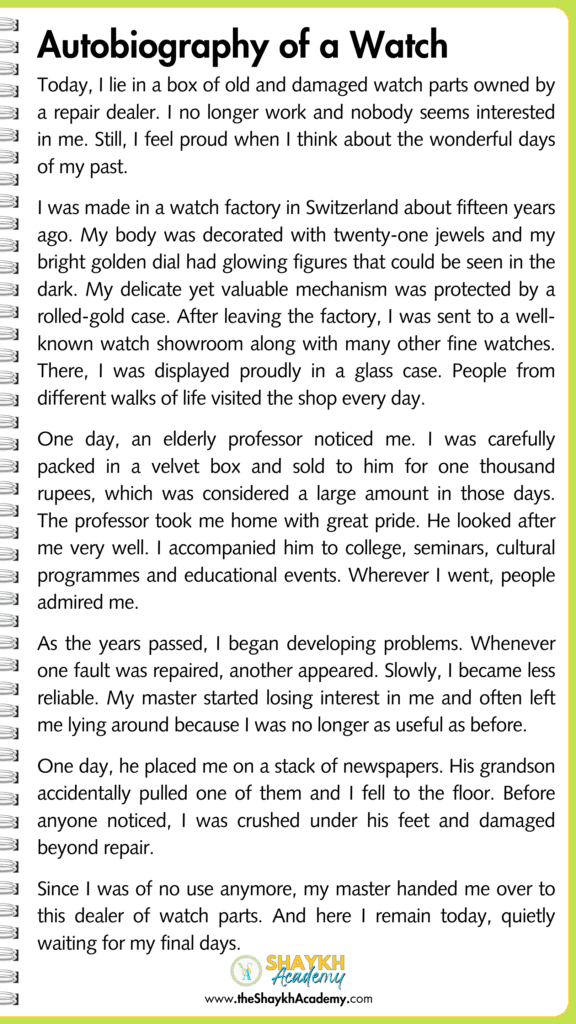 Essay on 'Autobiography of a Watch' for Class 8, 9 & 10