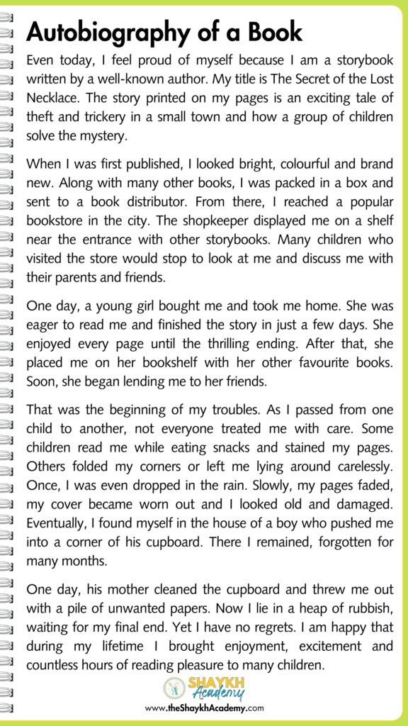 Essay on 'Autobiography of a Book' for Class 8, 9 & 10