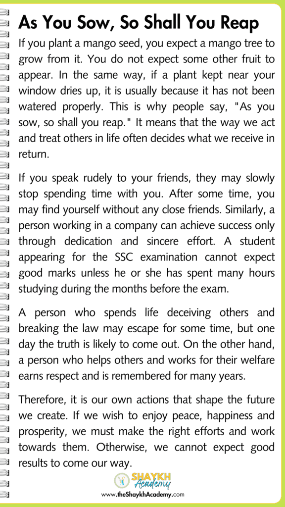 Essay on 'As You Sow, So Shall You Reap' for Class 8, 9 & 10