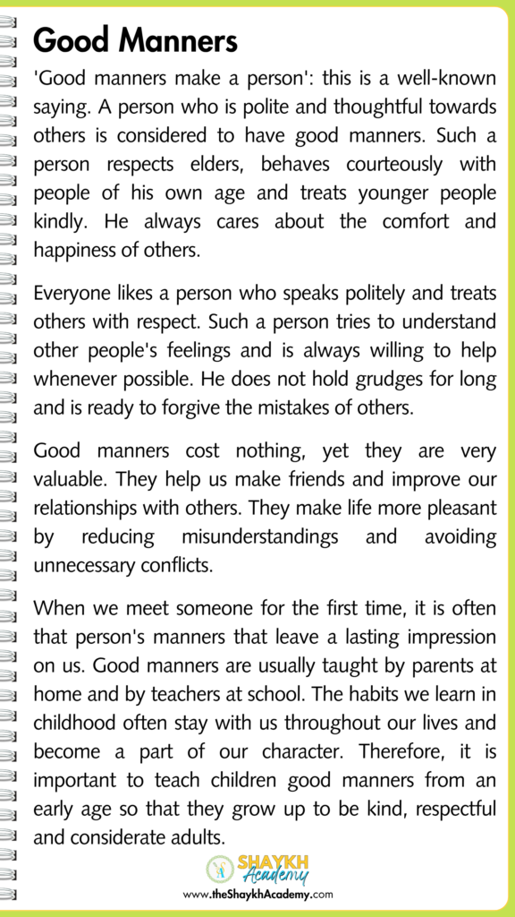 Essay on 'Good Manners' for Class 8, 9 & 10